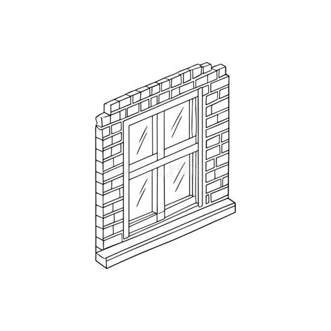 Doodle Window Black And White Sketch Open On Building Wall Home