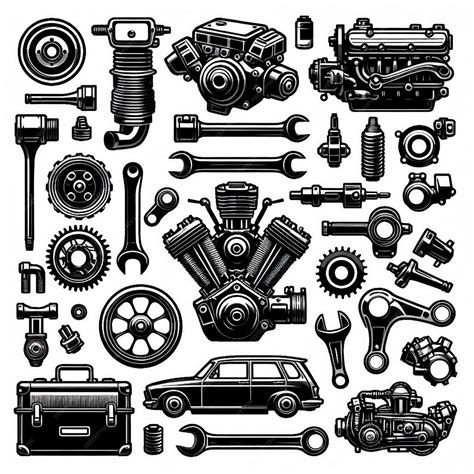 Ilustración Vectorial Del Conjunto De Piezas Del Motor Del Automóvil