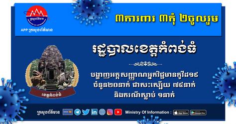 រដ្ឋបាលខេត្តកំពង់ធំ បង្ហាញអត្តសញ្ញាណអ្នកវិជ្ជមានកូវីដ១៩ ចំនួន២០នាក់ ជាសះស្បើយ ៧៤នាក់