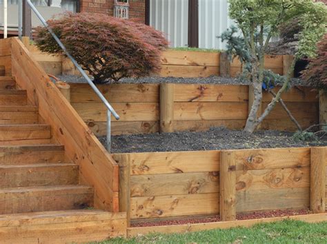 Sleeper Retaining Wall For Hillside Landscaping
