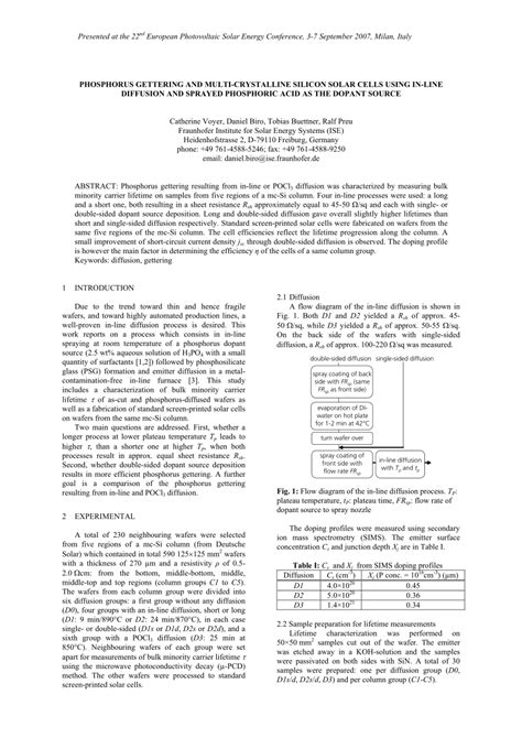 Pdf Phosphorous Gettering And Multi Crystalline Silicon Solar Cells