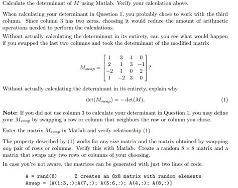 Solved 1 Consider The Matrix Below 1 2 3 1 M 0 1 3 2 0 0