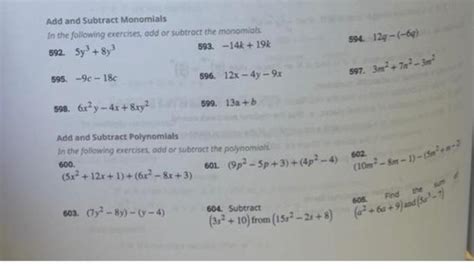 Solved Add And Subtract Monomials In The Following Solved Add And Subtract Monomials In The Following
