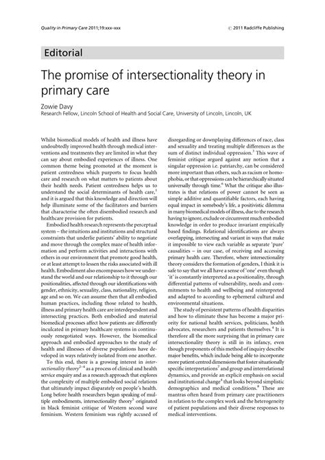 Pdf The Promise Of Intersectionality Theory In Primary Care