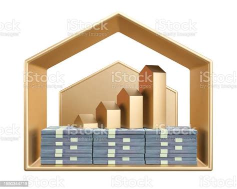돈이 있는 골드 하우스 차트 주택 구입을 위한 개념 저축 투자 모기지 금융 및 주택 대출 재융자 재정 계획 주택 융자 클리핑 패스 3d 렌더링 0명에 대한 스톡 사진 및