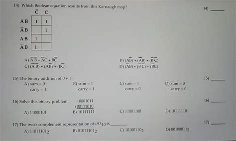 Solved 14 Which Boolean Equation Results From This Karnaugh