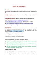 Cryptography Lab Attachment Rev Docx Security Lab Cryptography Description To Complete This