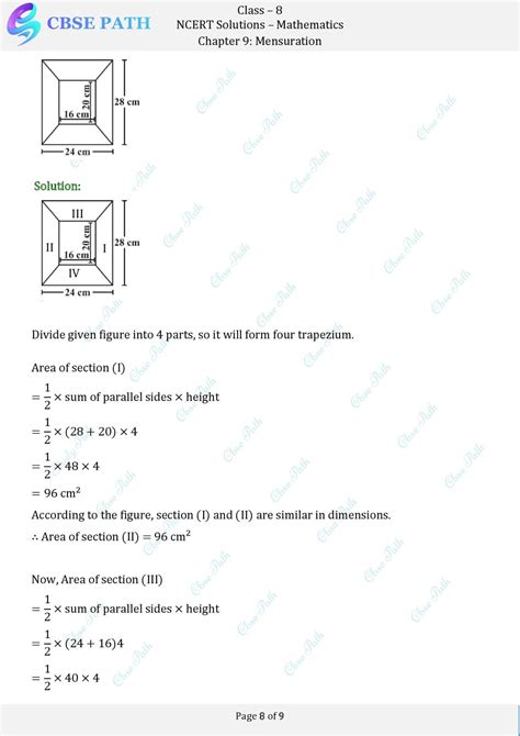 NCERT Solutions For Class Maths Exercise Mensuration CBSE Path