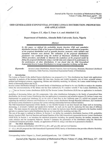 Pdf Odd Generalized Exponential Inverse Lomax Distribution Properties And Application