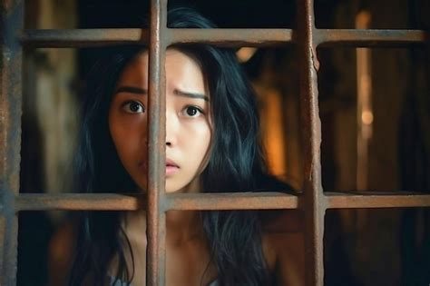 Premium Ai Image A Woman Imprisoned A Woman Holds Her Hands On The Bars Of A Prison Cell Closeup