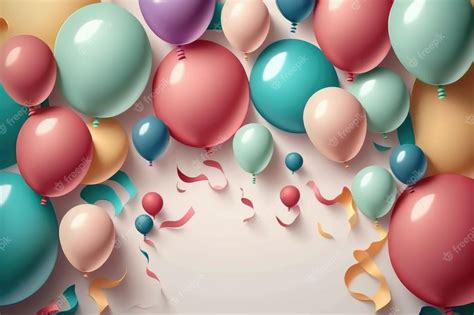 Красочный фон дня рождения с воздушными шарами генеративный Ai