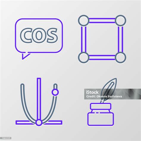 Set Line Feather And Inkwell Graph Schedule Chart Diagram Geometric Figure Square And