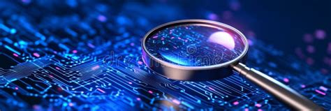 Forensics Magnifying Glass On Circuit Board Cybersecurity Data Analysis