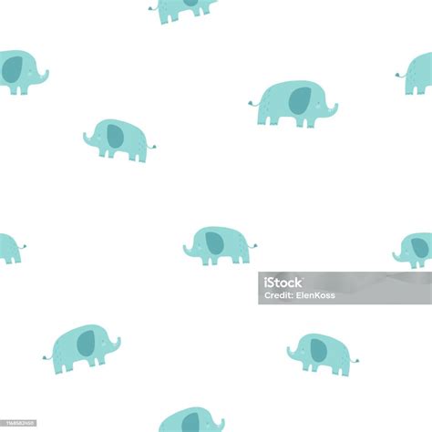귀여운 코끼리 매끄러운 패턴 파란색과 흰색 패턴입니다 벡터 손으로 그린 그림입니다 어린이 방 옷 또는 종이 디자인을위한 보육 배경 스케치 스타일 미니멀 리스트 일러스트레이션