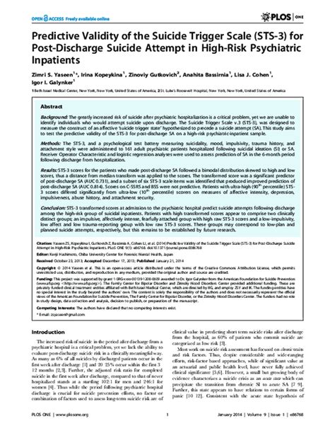 Pdf Predictive Validity Of The Suicide Trigger Scale Sts 3 For Post Discharge Suicide