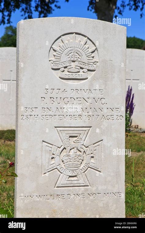 Grave Of The Australian Victoria Cross Recipient Private Patrick Bugden 1897 1917 At Hooge