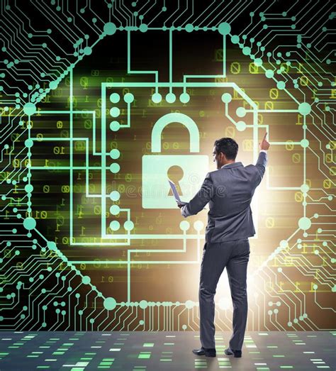 Man In Digital Security Concept Pressing Button Stock Image Image Of Access Password 272120911
