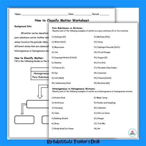 How To Classify Matter Worksheet Pure Substances And Non Pure Mixtures