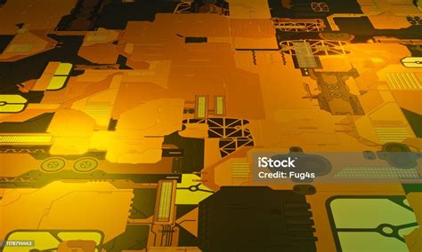 추상 하이테크 전자 Pcb 골드 색상 배경 3d 일러스트레이션 3차원 형태에 대한 스톡 사진 및 기타 이미지 3차원 형태 Cpu 가상현실 Istock