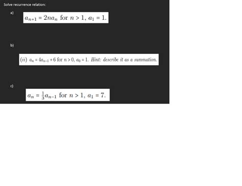 solved solve recurrence relation a an 1 2nan for n 1 a1 1