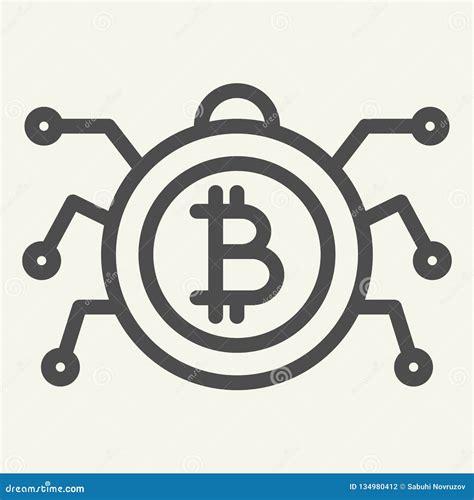 Bitcoin Microchip Line Icon Crypto Chip Vector Illustration Isolated On White Stock Vector