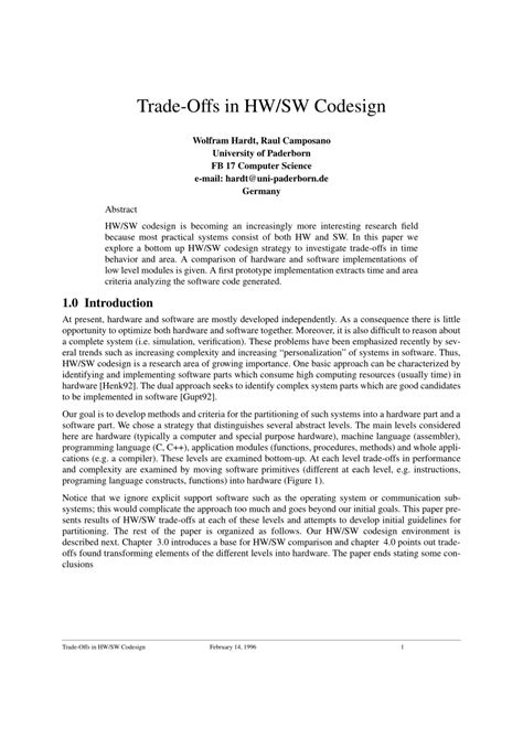 Pdf Trade Offs In Hwsw Codesign