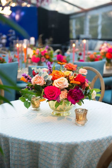 Bistro Table Fiesta Floral And Decor Colorful Wedding Flowers Bright