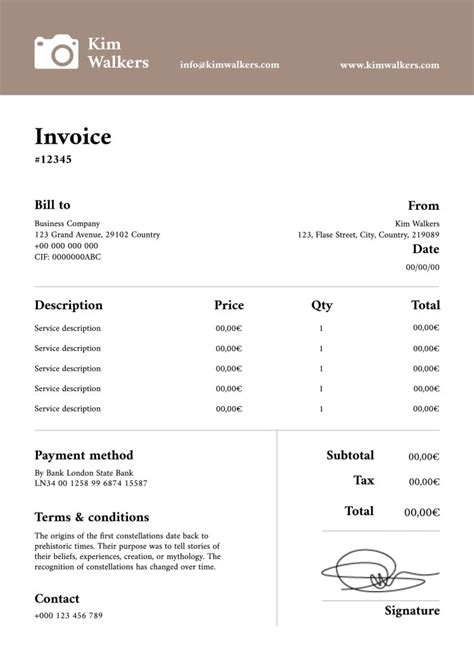 Personalize This Modern Simple Frank Tree Photographer Invoice Design