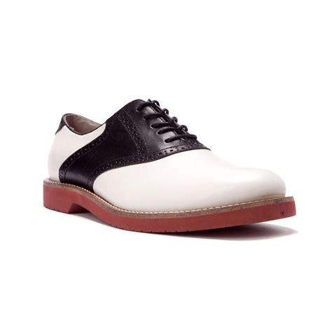 Mens Bass Signature Oxford Saddle Shoe Burlington White Black Low