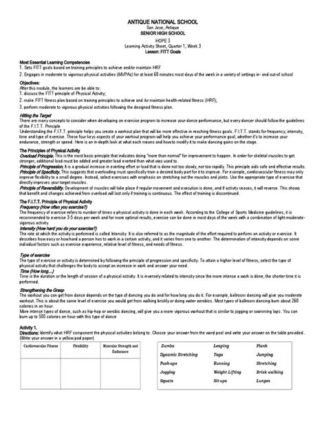 Las In Pe 3 Fitt Goals 1st Sem 2021 2022 Printing Pdf Dances Physical Fitness