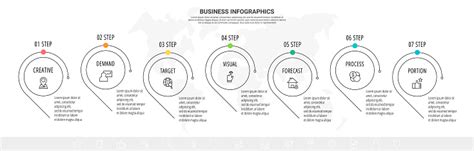 7단계로 최소한의 벡터 인포그래픽 타임라인을 정렬합니다 원형 차트 프로세스 템플릿입니다 회사 또는 기업 비즈니스 프로젝트를 위한 최신 타임라인 0명에 대한 스톡 벡터 아트