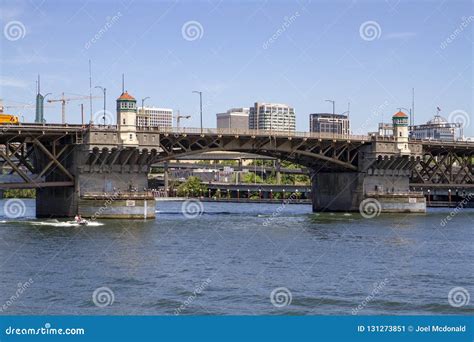 Morrison Bridge On A Sunny Summer Day On The Willamette River With