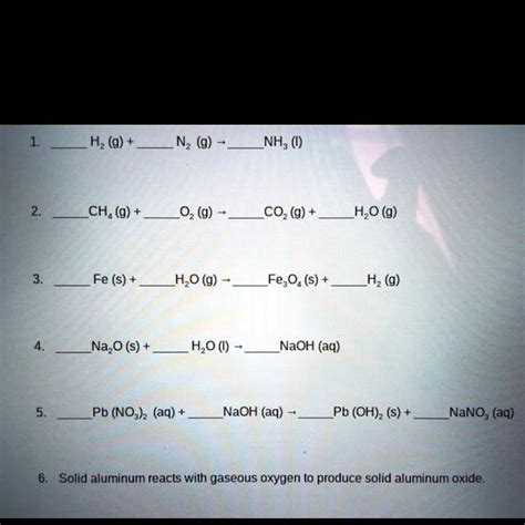 Solved Solving And Balancing Chemical Equations Hz G Nz G Nhz Ch G 0z G Coz G