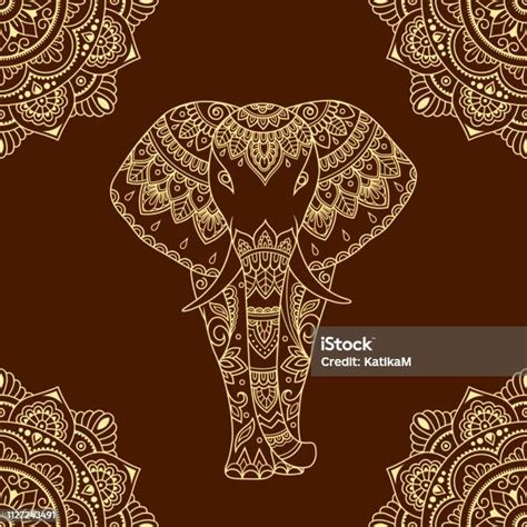 원활한 장식 장식 민족 오리엔탈 스타일입니다 만다라와 장식 문신 멘디 헤 너에 대 한 아프리카 코끼리의 형태로 순환 패턴 만다라에 대한 스톡 벡터 아트 및 기타 이미지