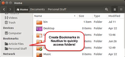 beginner how to add a bookmark to a location in nautilus files in