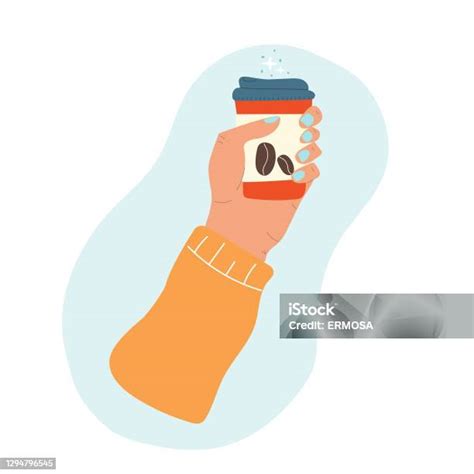 여자 손 은 종이 커피 컵 테이크 아웃 커피 휴식 컨셉을 갈 뜨거운 음료를 개최합니다 개념에 대한 스톡 벡터 아트 및 기타