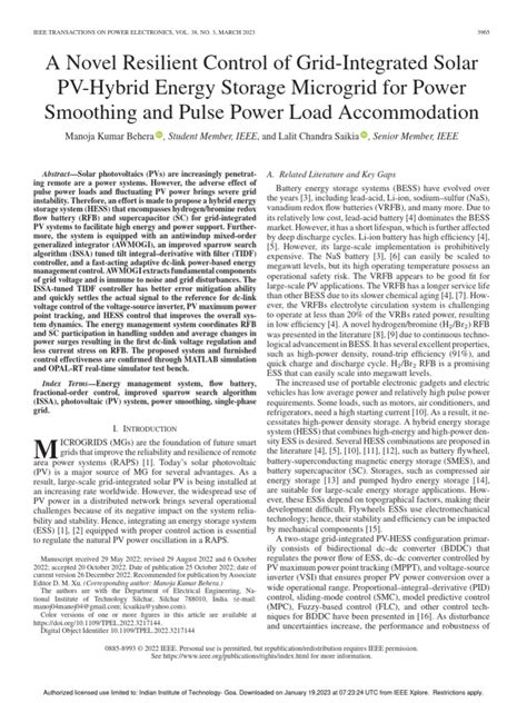 A Novel Resilient Control Of Grid Integrated Solar Pv Hybrid Energy Storage Microgrid For Power