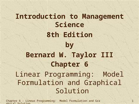 Ppt Chapter 6 Linear Programming Model Formulation And Graphical