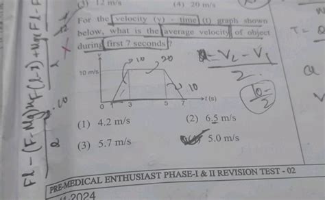 For The Velocity V Time T Graph Shown Below What Is The Average