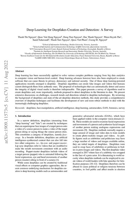 Deep Learning For Deepfakes Creation And Detection A Survey Nguyeng ASchool Of Information