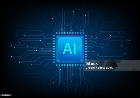 파란색 배경에 Ai Cpu 디지털 기술 인공 지능 컴퓨터 벡터 일러스트 레이 션 추상적 인 미래 하이테크 스타일 컴퓨팅 프로세서