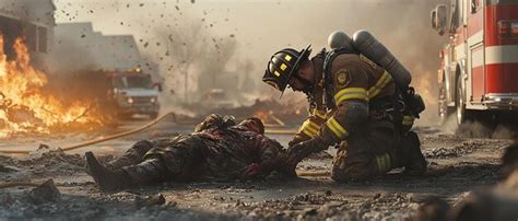 Firefighter Administering Cpr After Fire Rescue Premium Ai Generated Image