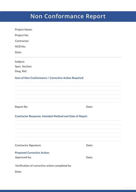 Non Conformance Report Template Word Printable Calendars At A Glance