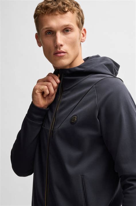 Boss Zip Up Hoodie With Double B Monogram Dark Blue