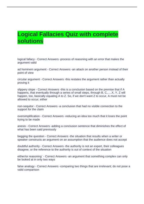 Logical Fallacies Quiz With Complete Solutions Logical Fallacies Stuvia Us