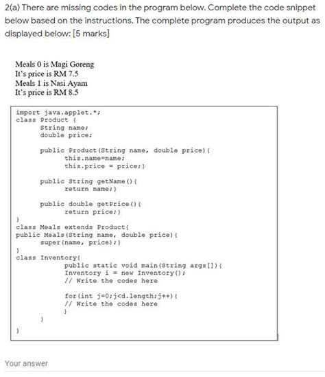 Solved 2a There Are Missing Codes In The Program Below