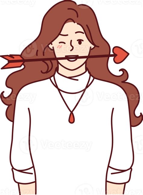 Woman In Love With Cupid Arrow In Mouth Wants To Seduce Liked Man Or Congratulate On Valentine