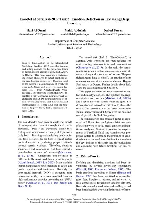 Pdf Emodet At Semeval 2019 Task 3 Emotion Detection In Text Using