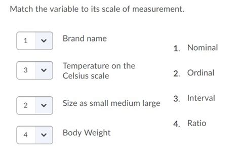 Solved Match The Variable To Its Scale Of Measurement 1 V