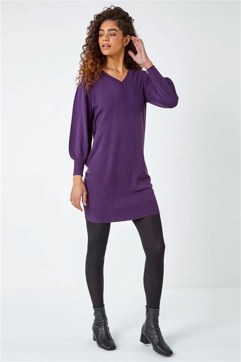 Purple Knitted Jumper Dress Roman Uk